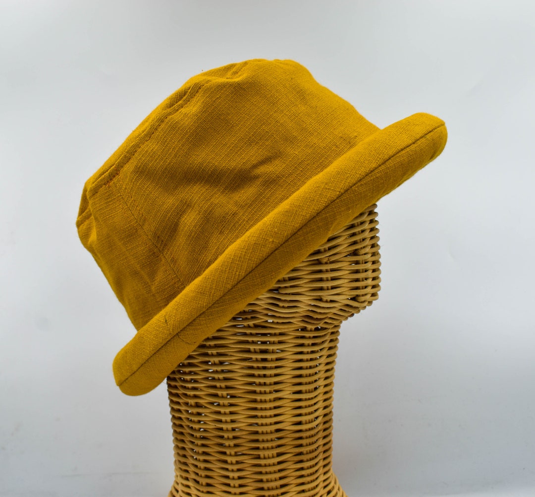 Bucket Hat Mustard Colored, Boho Hat, Roll Brim Hat, Thai Hat, Festival ...