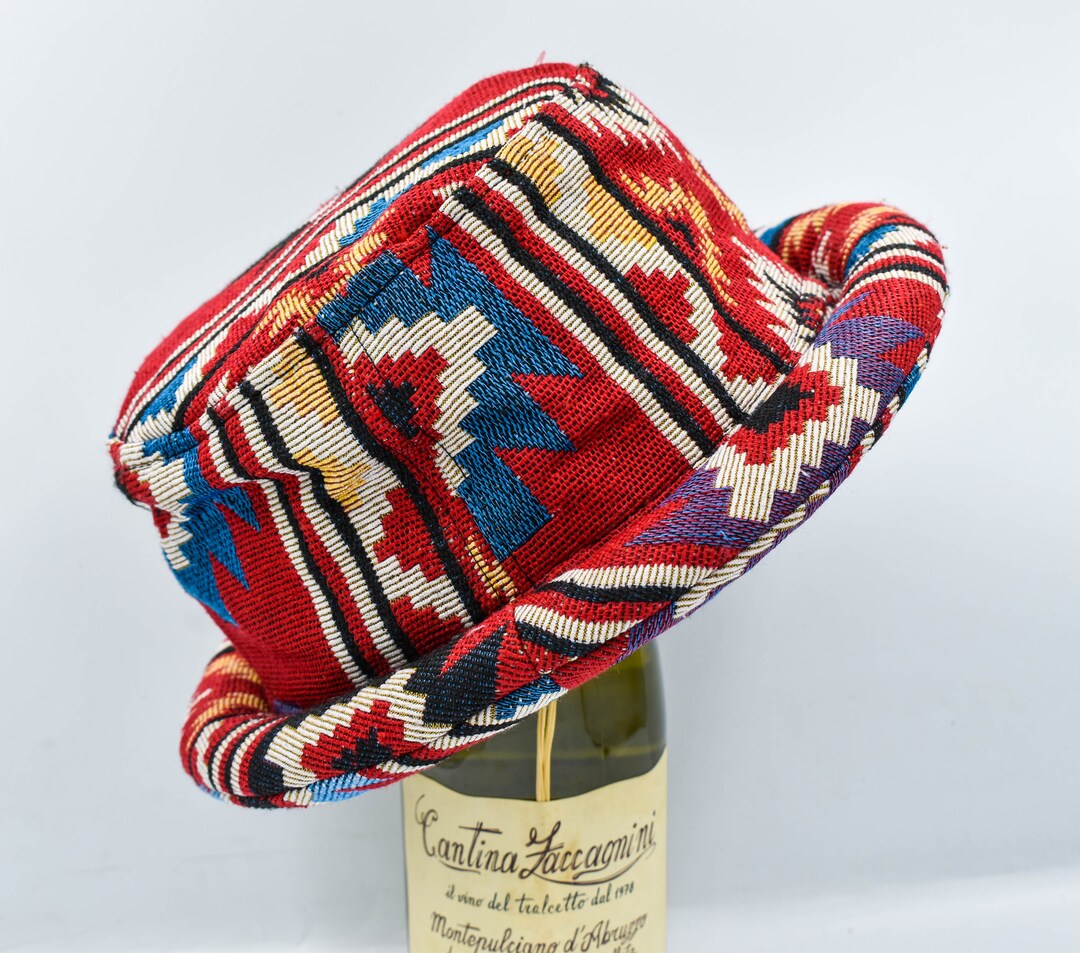 Bucket Hat, Festival Hat, Tribal Fabric, Colorful Mosaic Roll Brim Hat ...