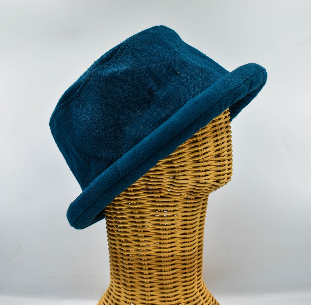 Dark Blue Bucket Hat, Boho Hat, Roll Brim Hat, Thai Hat, Festival Hat ...