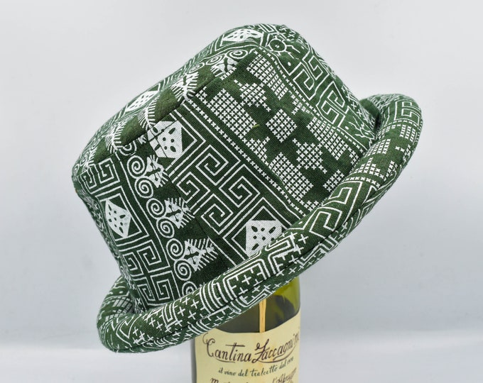 Roll Brim Hat With Aztec Patterns, Green Boho Hat, Thai Hill Tribe Hat ...