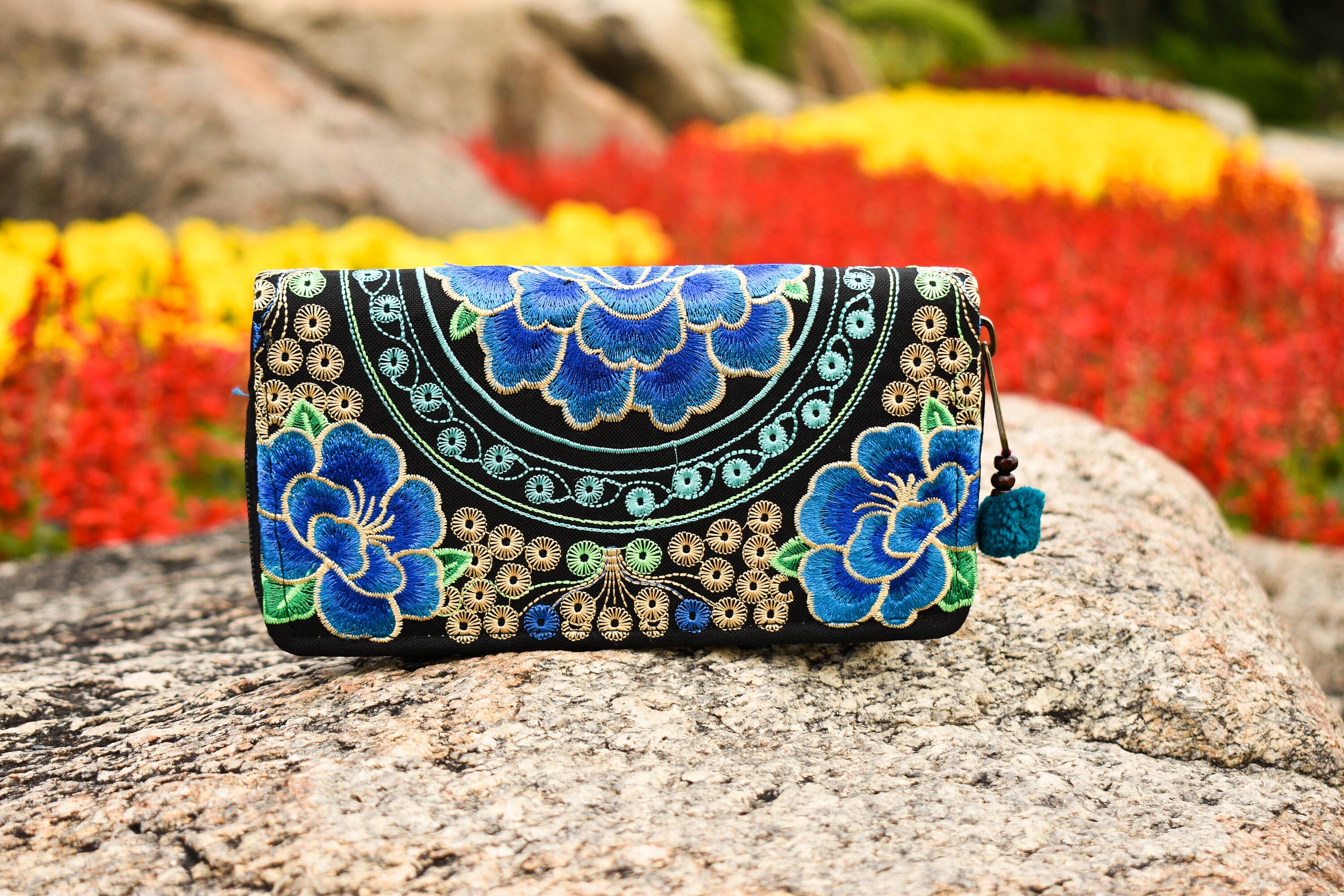 Blue Hmong Fabric Wallet Embroidery Flowers Hippie Wallet | Etsy