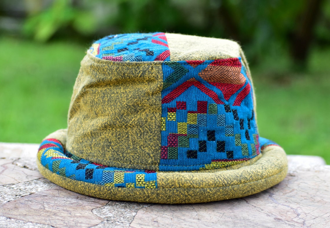 Roll Brim Hat With Aztec Patterns Mustard With Multi-colored - Etsy