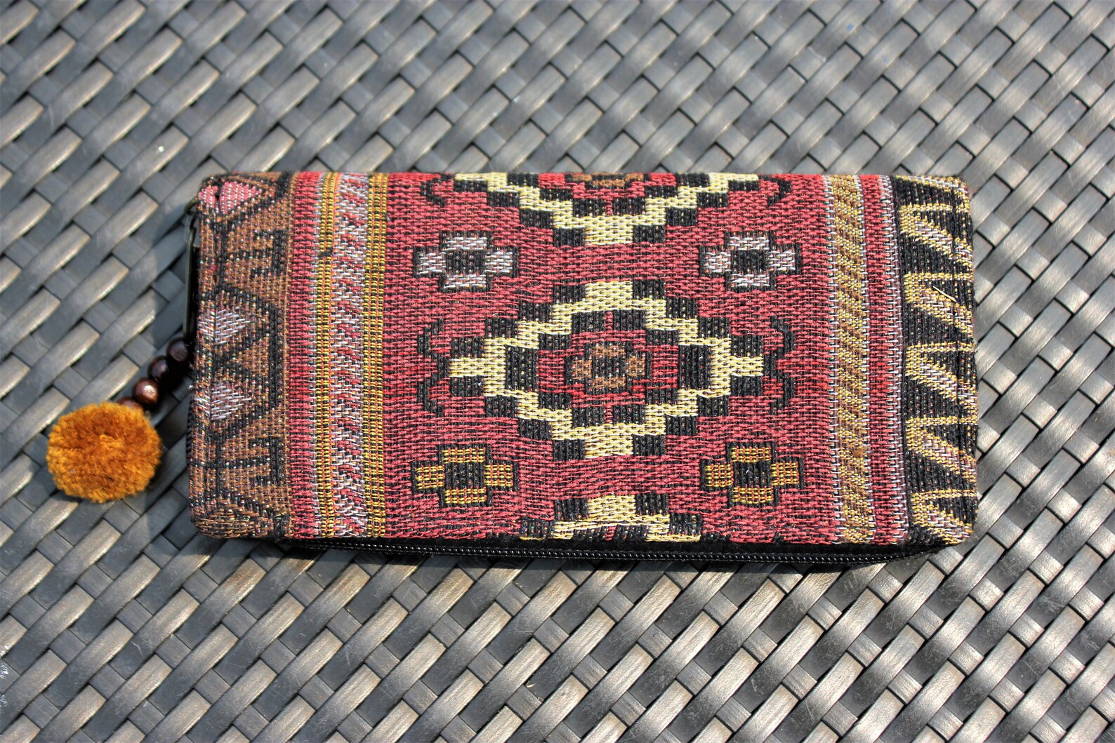 Wristlet Wallet Aztec Geometric Gold Hue Tapestry Vegan | Etsy