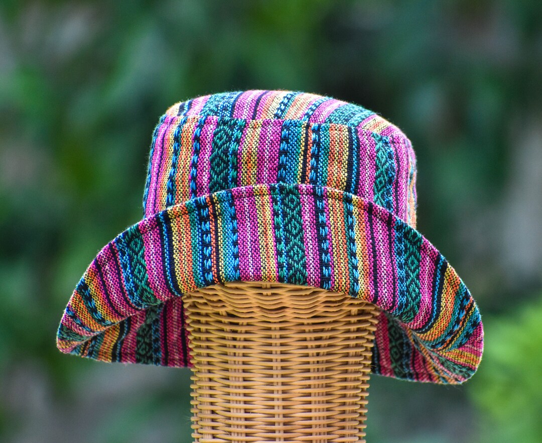 Colorful Sun Hat, Tribal Bucket Hat, Floppy Hat, Jungle Hat, Thai Hill ...