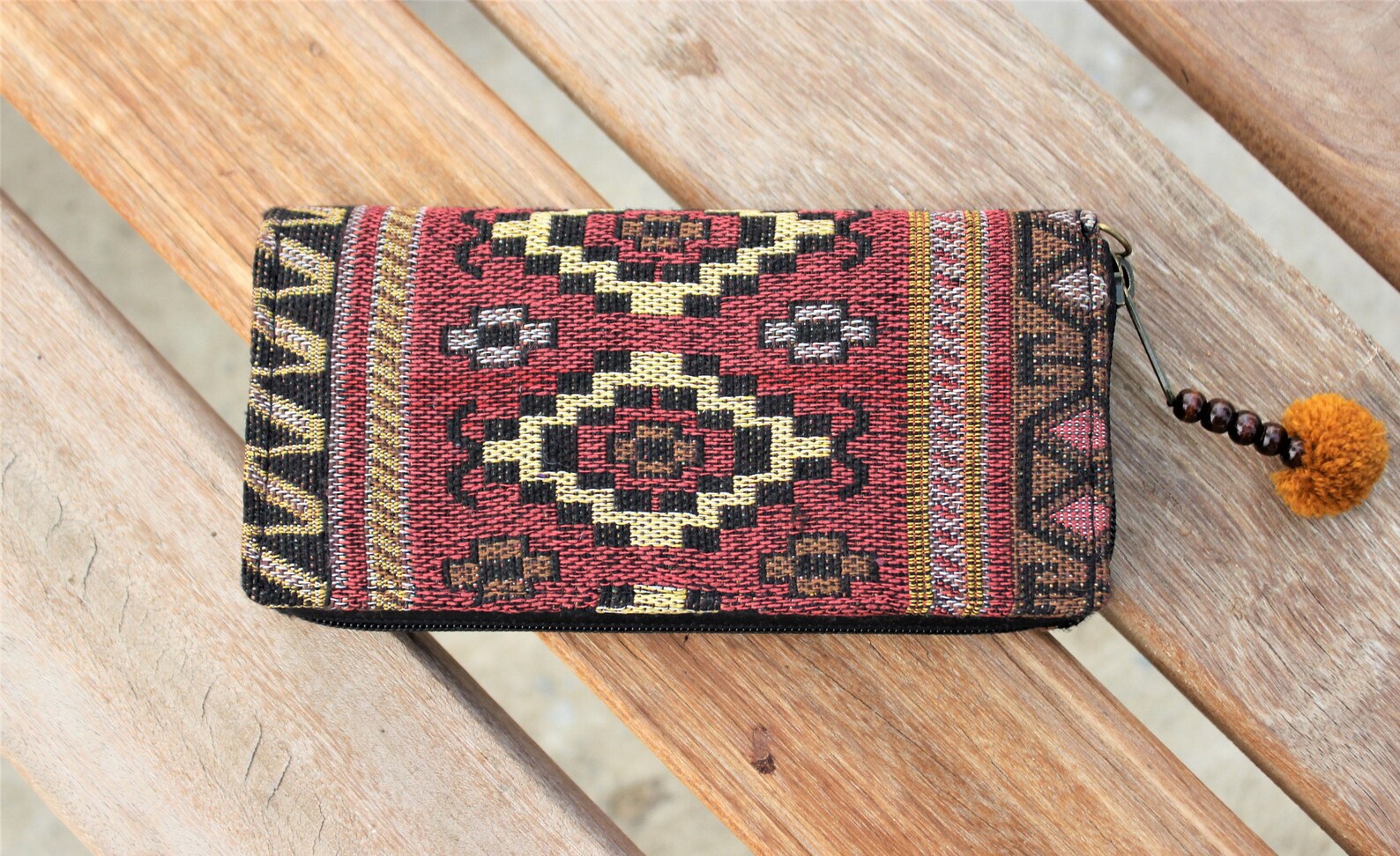 Wristlet Wallet Aztec Geometric Gold Hue Tapestry Vegan | Etsy