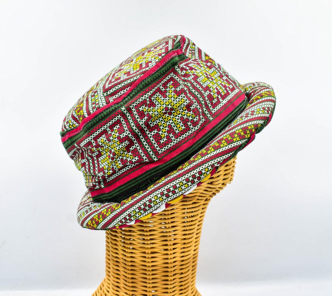 Tribal Roll Brim Hat: Colorful Boho Festival Style. Thai Cotton Hat ...