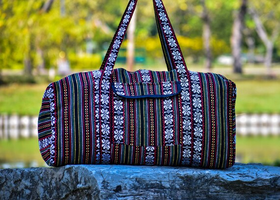 Handmade Duffle Bag Womans Bag Weekender Bag With Pocket - Etsy