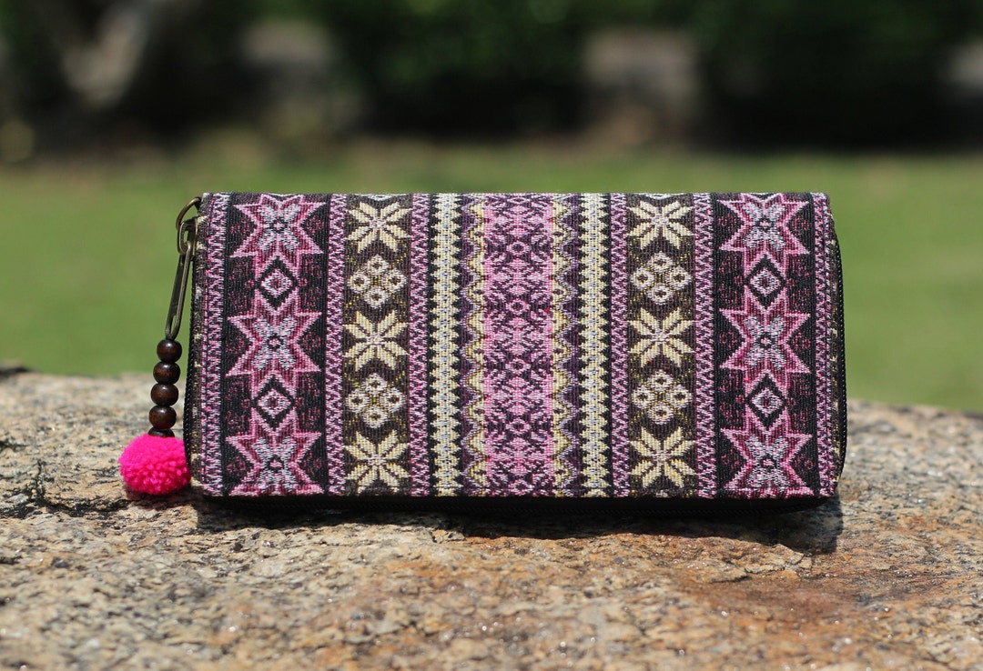 Womens Wallet, Purple Fabric Vegan Wallet, Unique Boho Purse, Cute Long ...