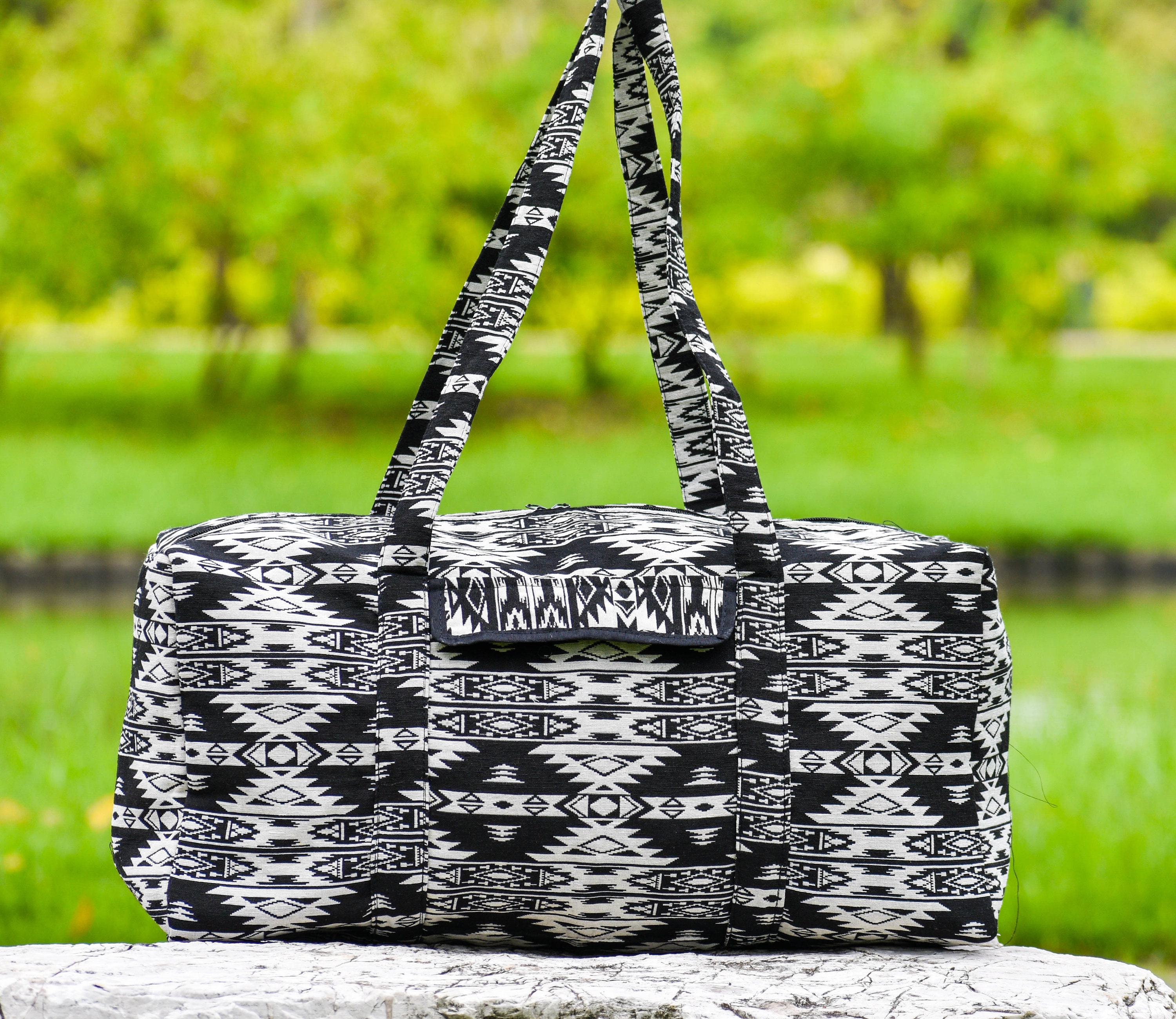 Weekender Bag Black and White Aztec Duffle Bag Carry-on | Etsy
