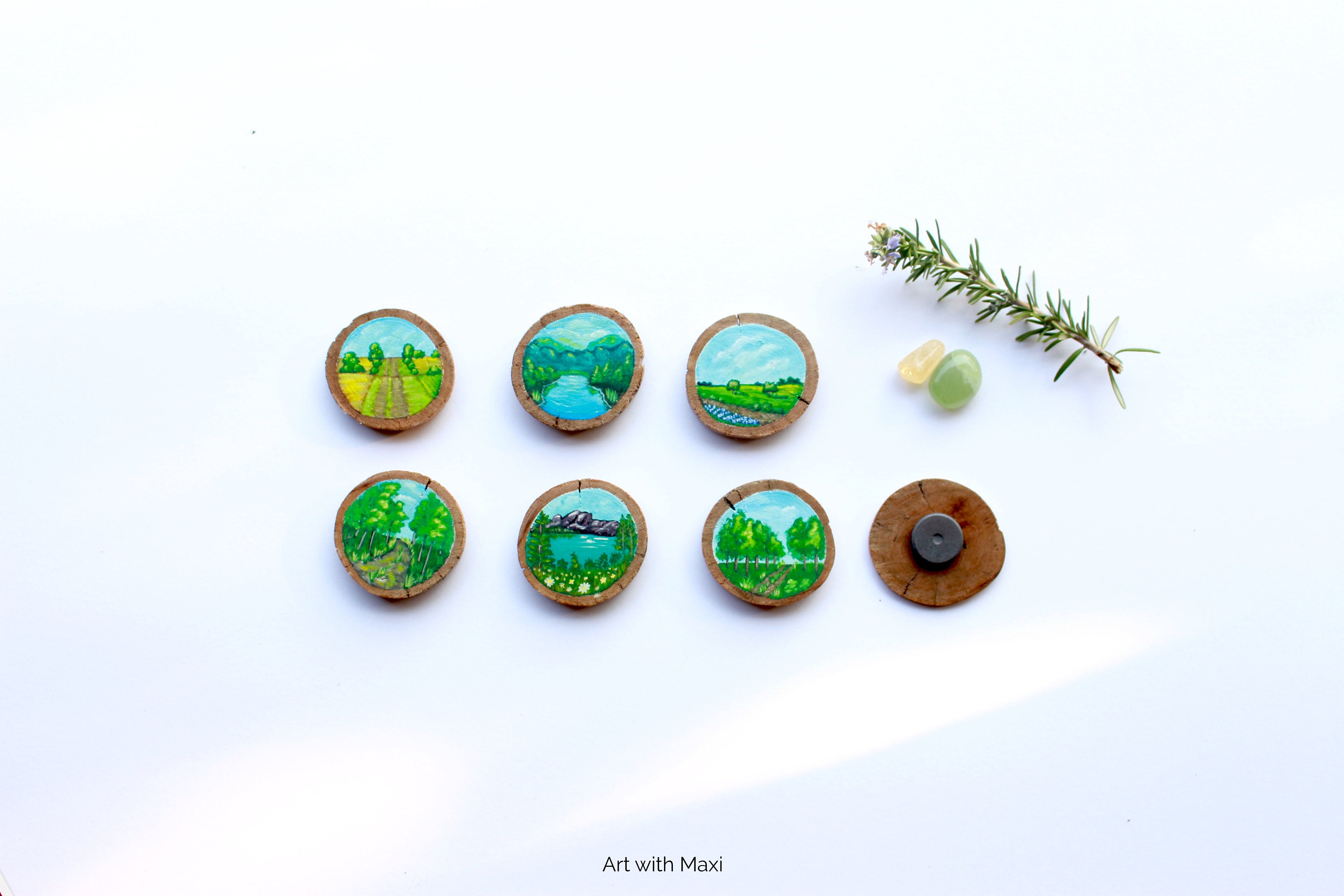 Hand Painted Australian Timber Disc Magnet, Countryside Path - Etsy