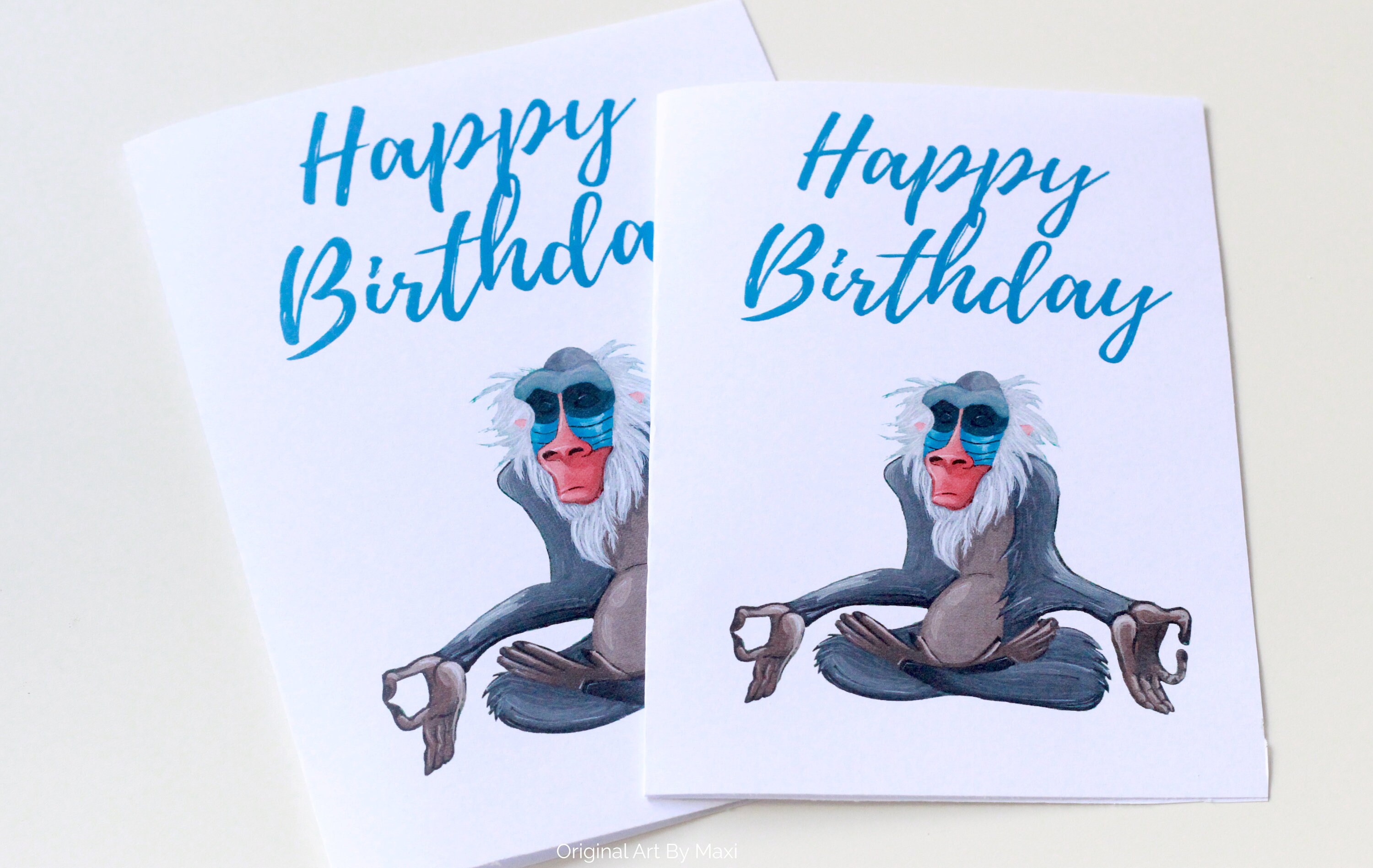 Baboon Birthday Card Printable Painted Cards | Etsy