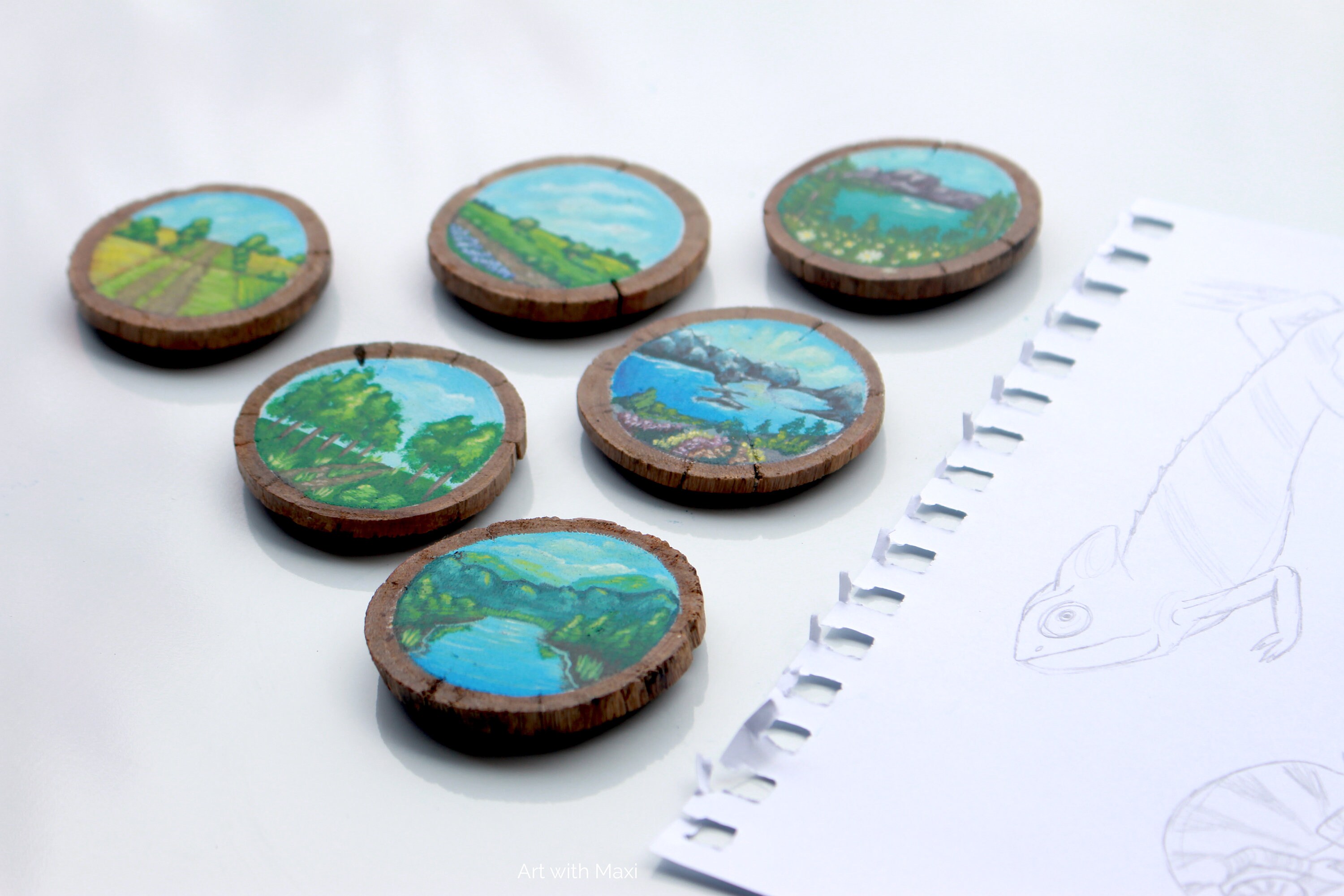 Hand Painted Australian Timber Disc Magnet, Countryside Path - Etsy
