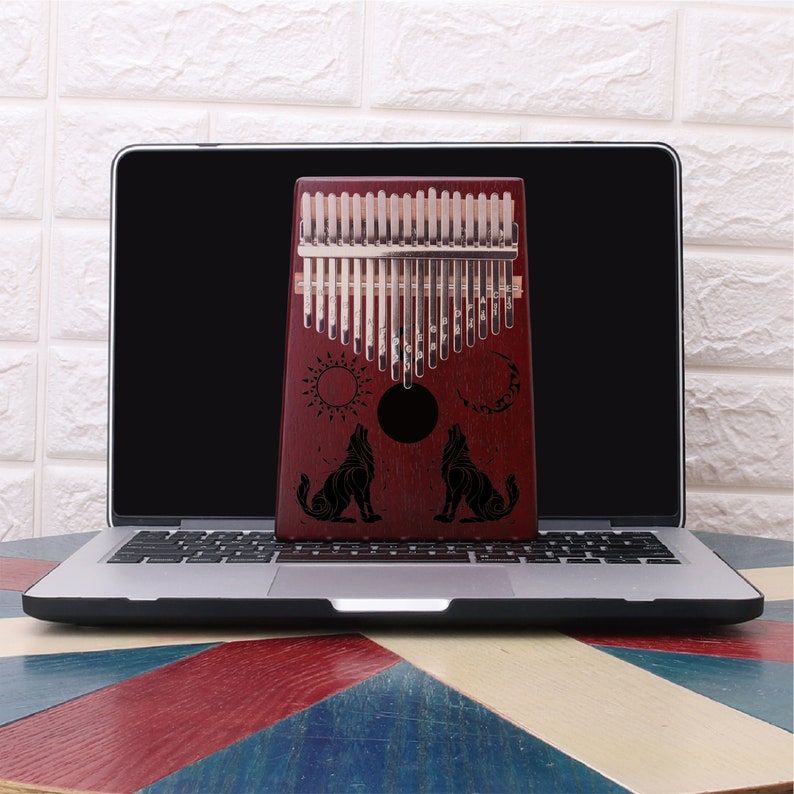 Dark barrel series 17key kalimba wolf Engraving | Etsy