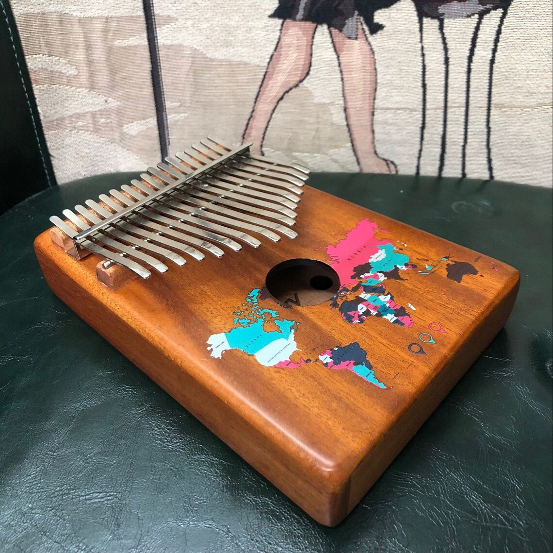 New Kalimba 17 Key world map | Etsy