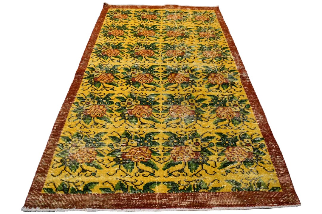 Yellow Boho Beauty: Handmade Yellow Vintagerug, Overdyed Rug, Perfectly ...