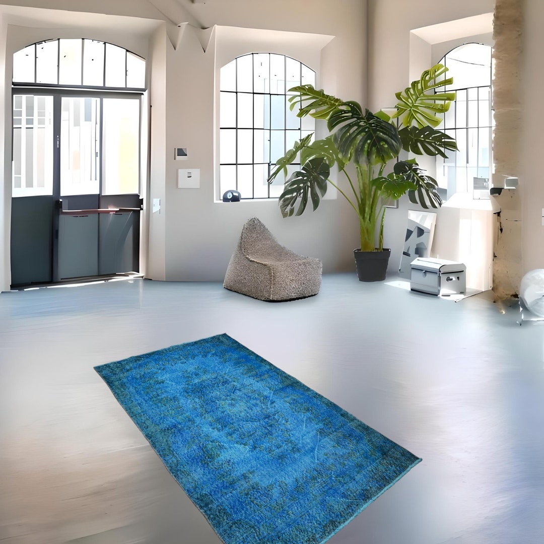 Handmade Worn Blue Rug, Vintage Blue Rug, Boho Oushak Rug, Handmade ...