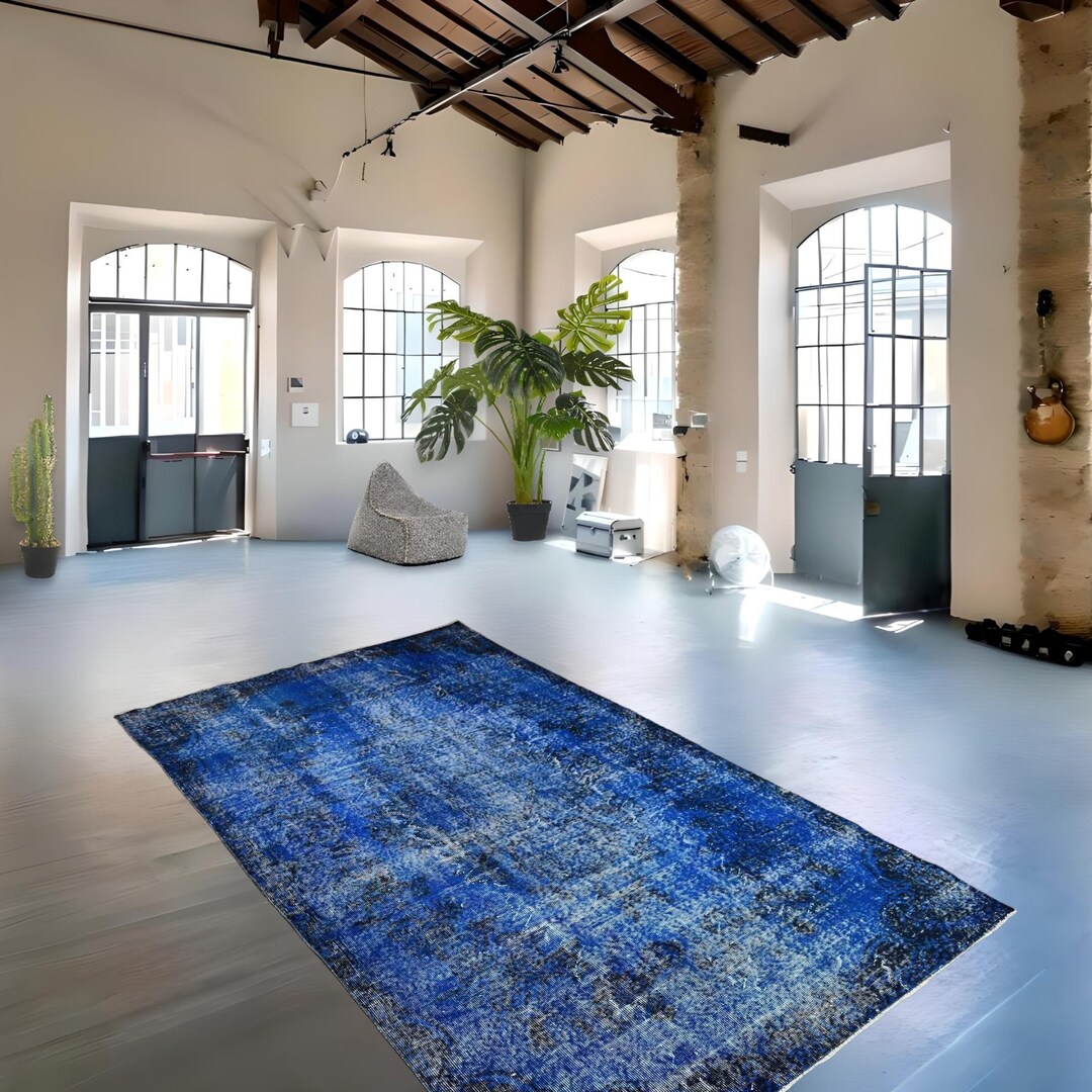 Handmade Worn Blue Rug, Vintage Blue Rug, Boho Oushak Rug, Handmade ...