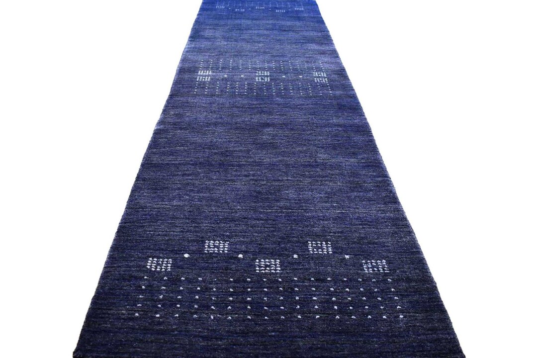 Modern Blue Wool Runner Rug: Handwoven Hallway Rug (2.6x9.8 Ft) - Etsy