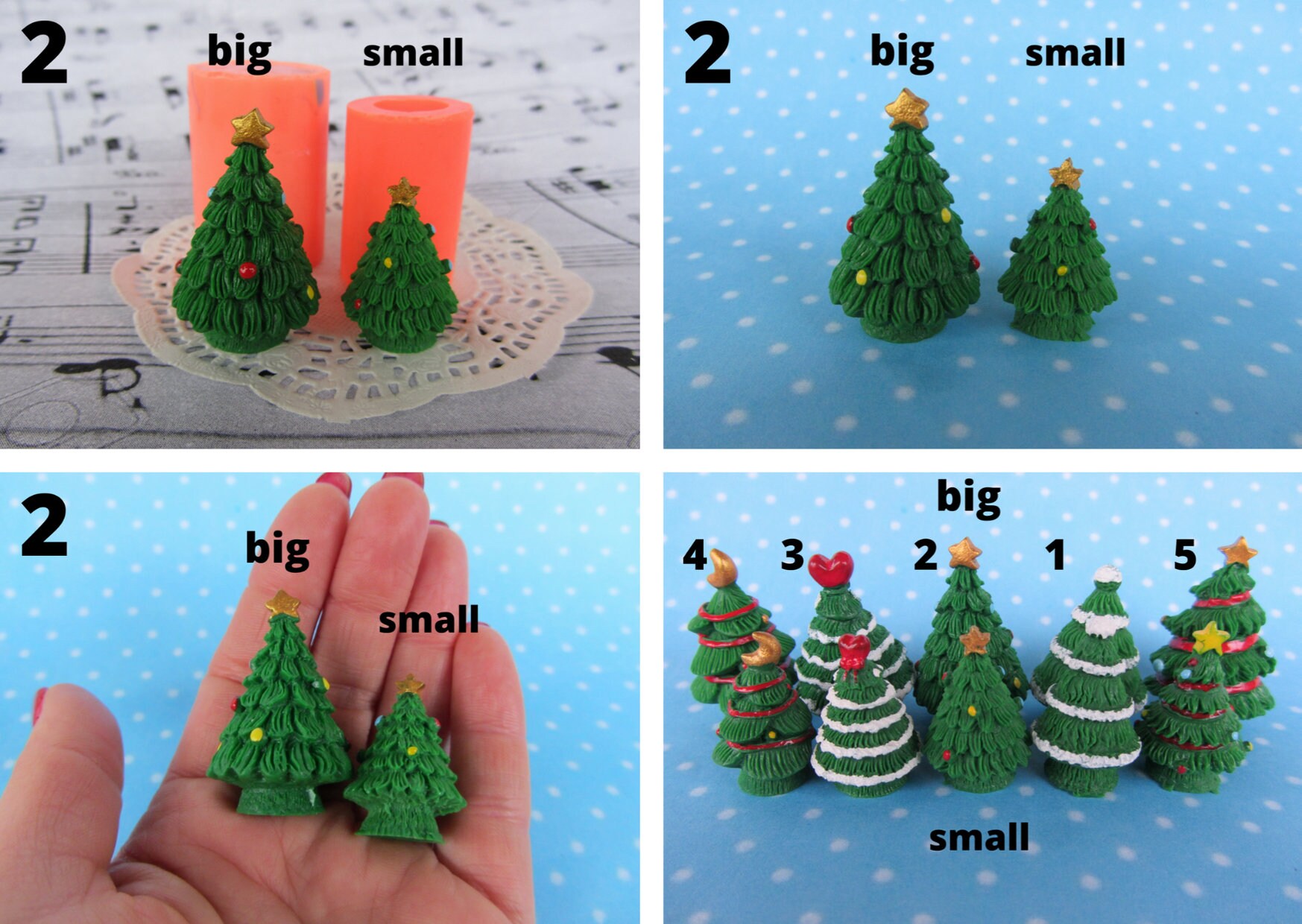 Silicone 3D Molds for Miniature Christmas Trees of Various Shapes and ...