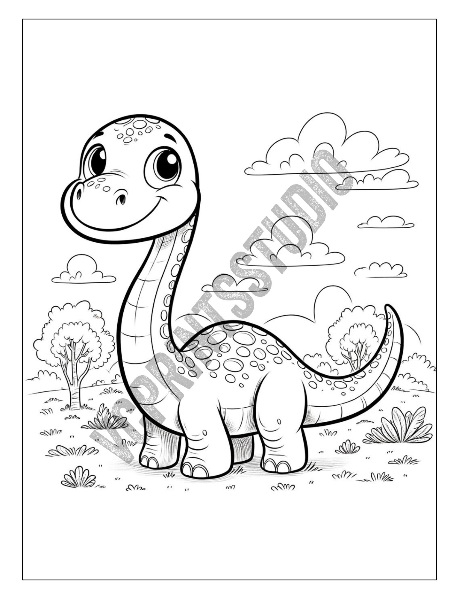 50 Kawaii Dinosaur Coloring Pages for Kids and Adults, Kawaii Coloring ...