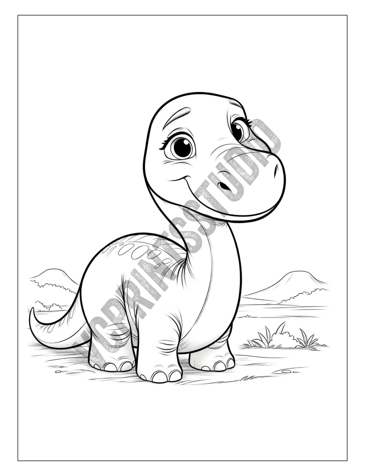 50 Kawaii Dinosaur Coloring Pages for Kids and Adults, Kawaii Coloring ...