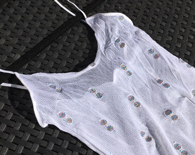 Vintage Dead Stock Mary Quant 1980s Sheer White Mesh With Rainbow Lurex ...