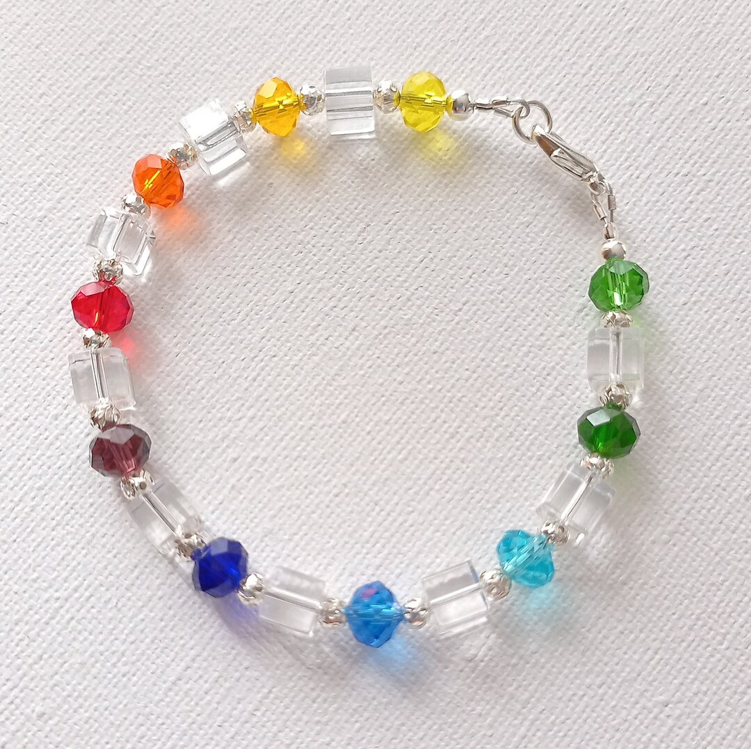 Glass Bead Bracelet Rainbow Colors, Crystal Glass Bracelet Rainbow ...