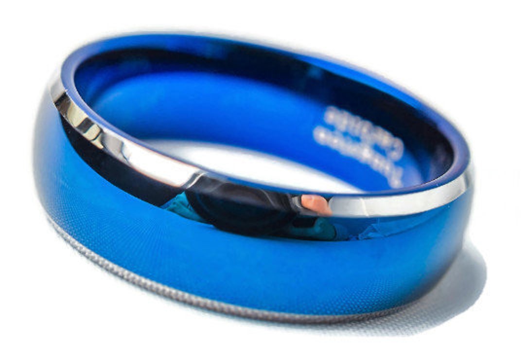 Men's Tungsten Wedding Ring ,unique Gift Blue Ring Band ,8mm Tungsten ...