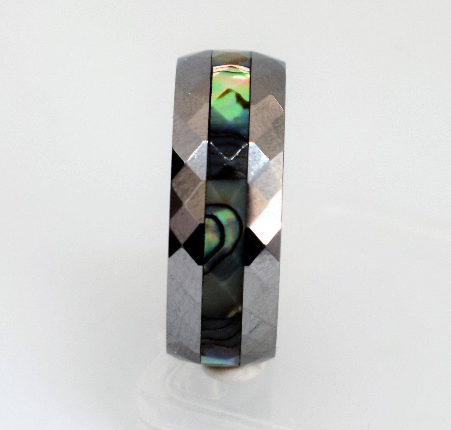 Men's Tungsten Abalone Shell Wedding Ring 8 Mm Faceted - Etsy