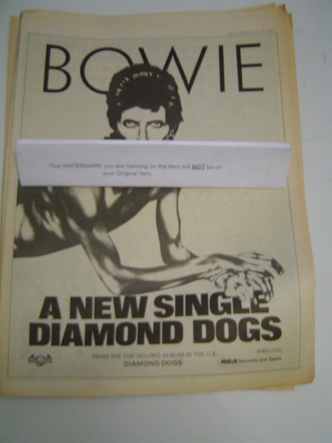 David Bowie Diamond Dogs Original 1974 Rare UK Full Page Advertisement ...