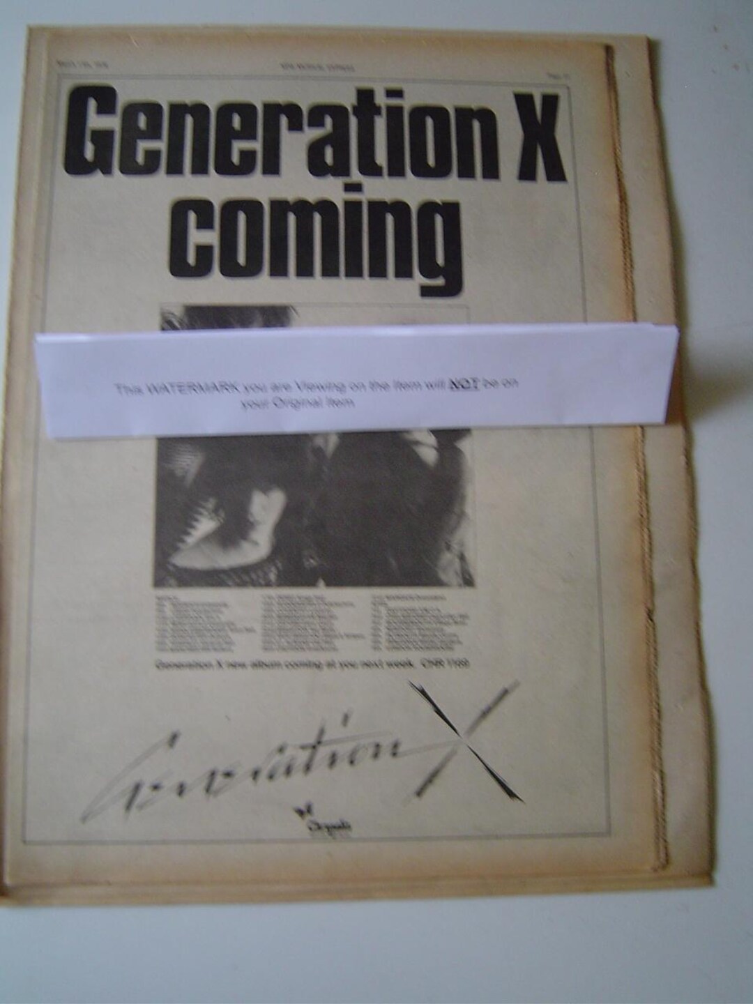 Generation X Original Debut Album and Tour Dates Original 1978 Punk ...