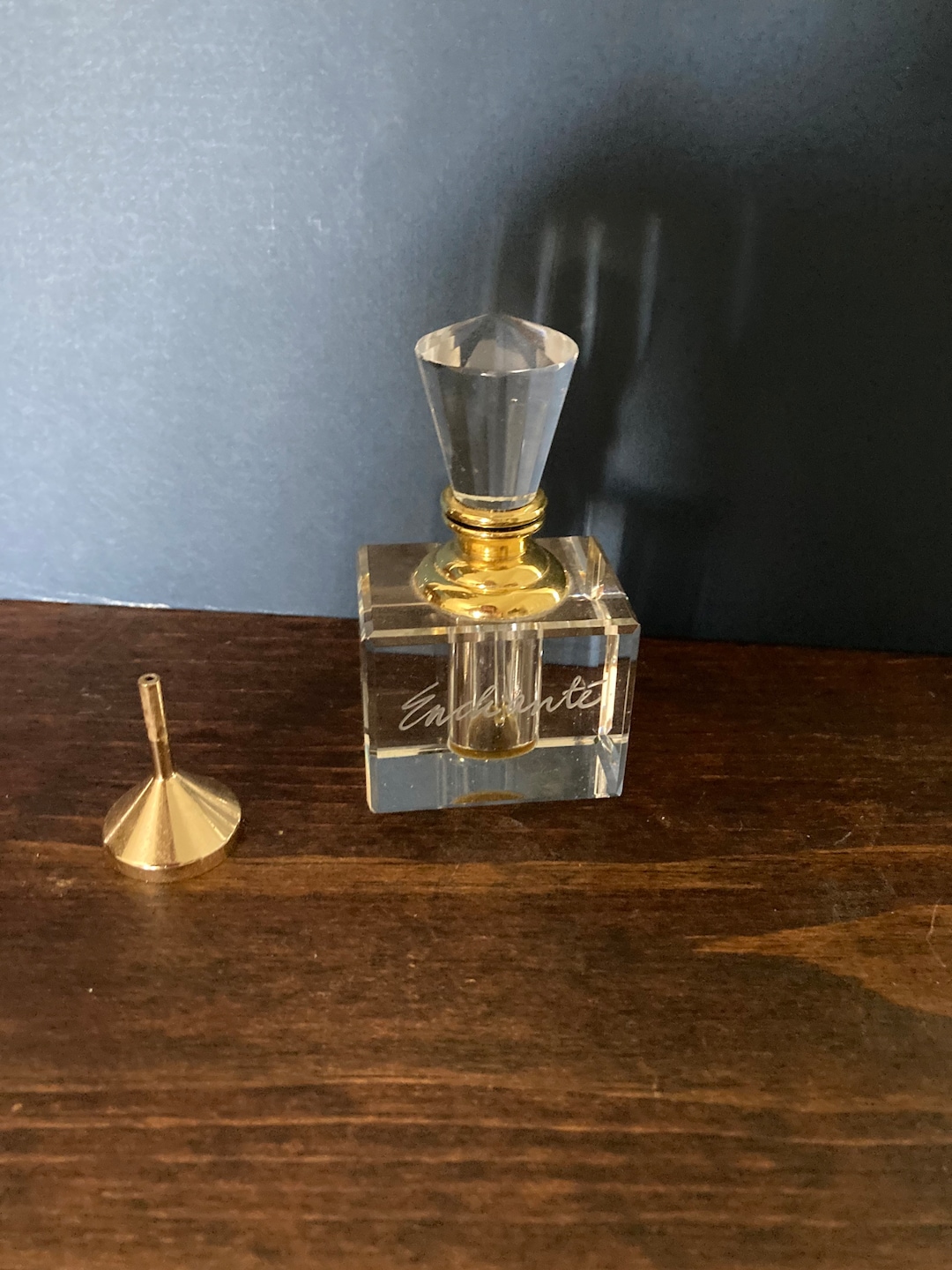 Vintage “enchante” Crystal Perfume Bottle and Funnel - Etsy