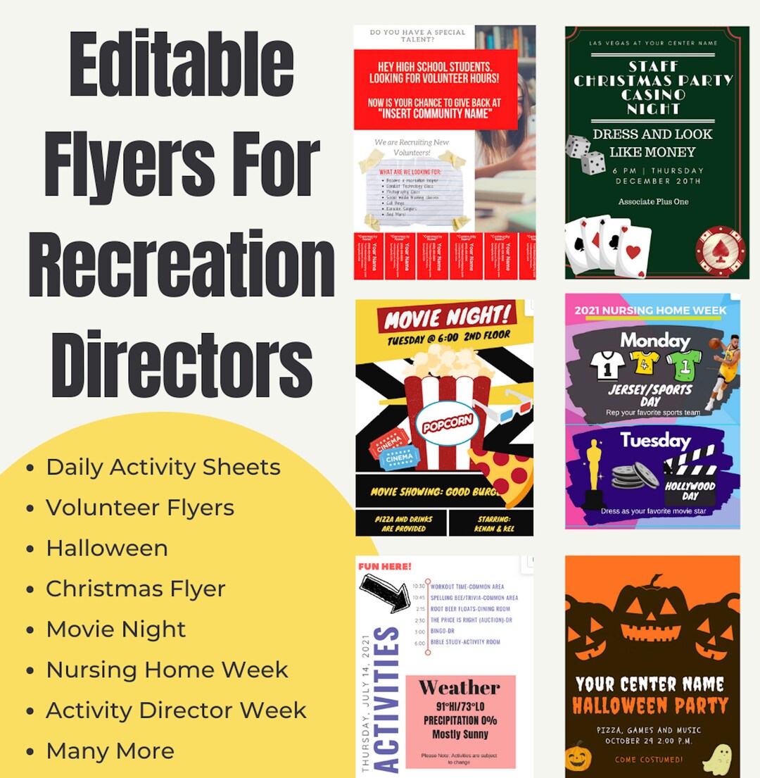 Editable Flyers for Activity Directors - Etsy