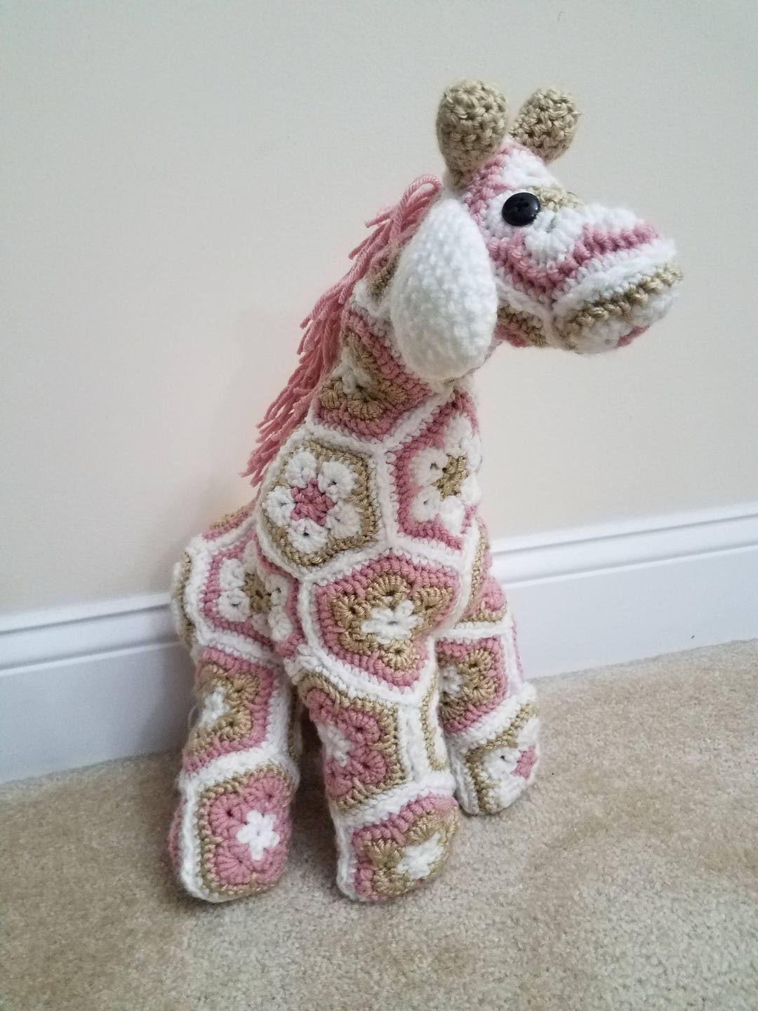 Large Granny Square Crochet Giraffe, African Flower Crochet Giraffe ...