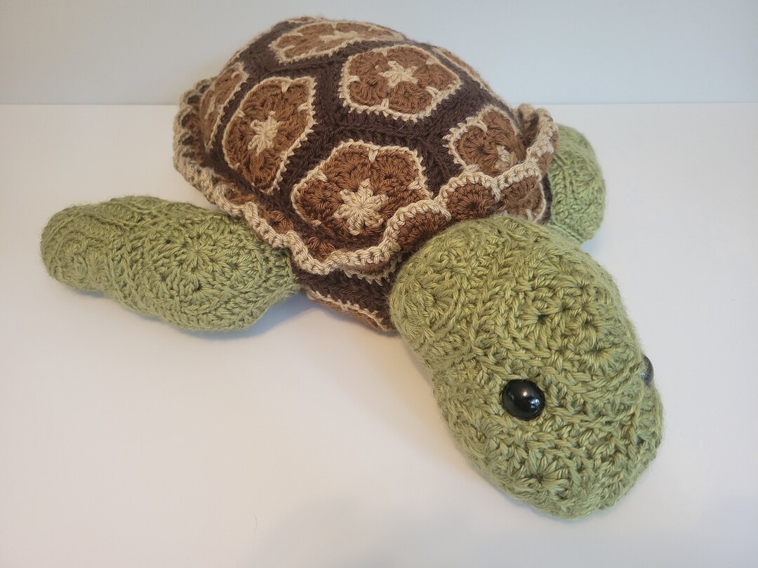 XL Handmade Granny Square Crochet Turtle, African Flower Crochet Turtle ...