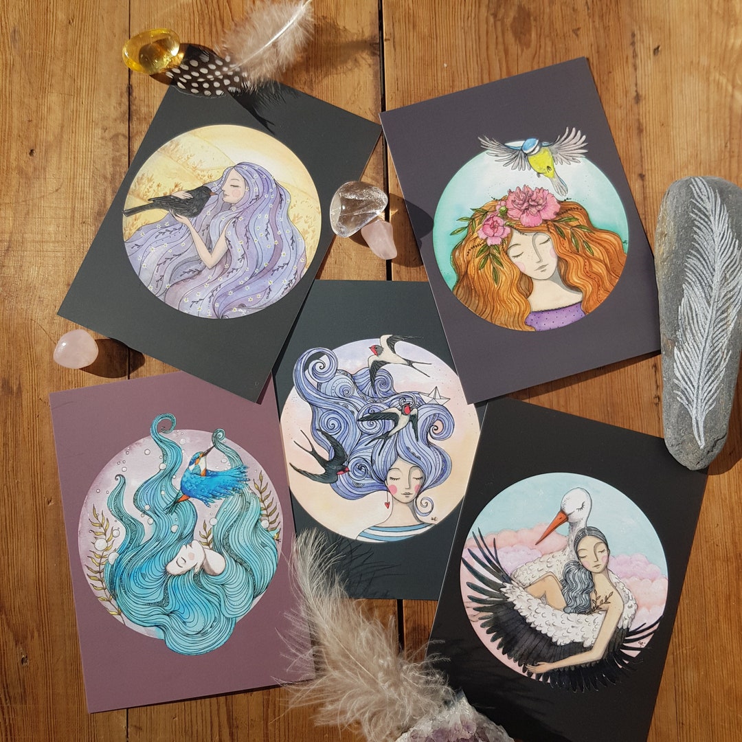 Cartolina A6 o stampa A5 Donna Uccello primavera estate - Etsy Italia