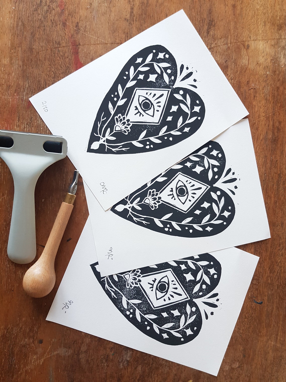 Linocut Print Heart Eye to Frame Ex-voto - Etsy UK