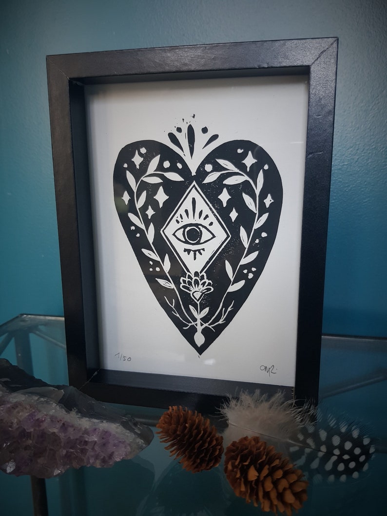 Linocut Print Heart Eye to Frame Ex-voto - Etsy UK