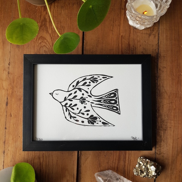 Bird Linocut - Etsy