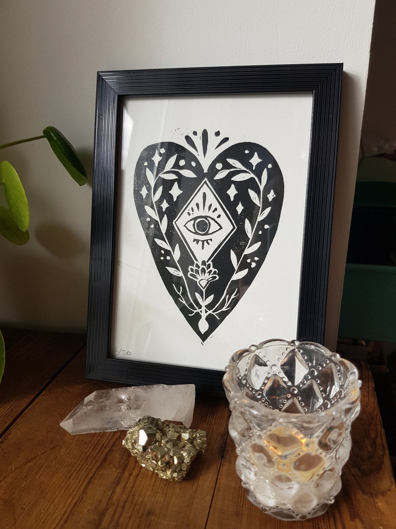 Linocut Print Heart Eye to Frame Ex-voto - Etsy UK