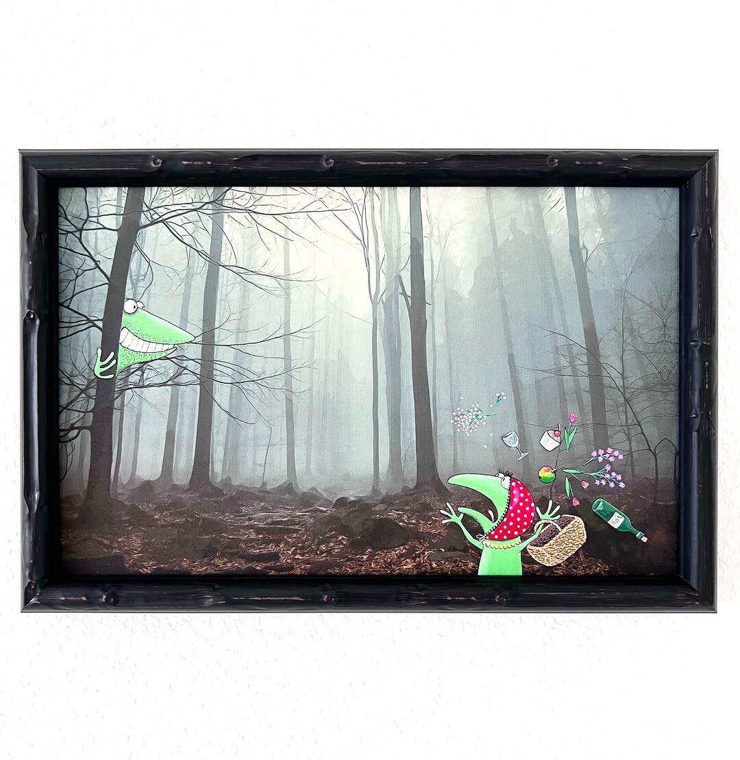 Little Frog Riding Hood and the Evil Rolf, Painting on Canvas Print, Frog Picture, Fairy Tale ...