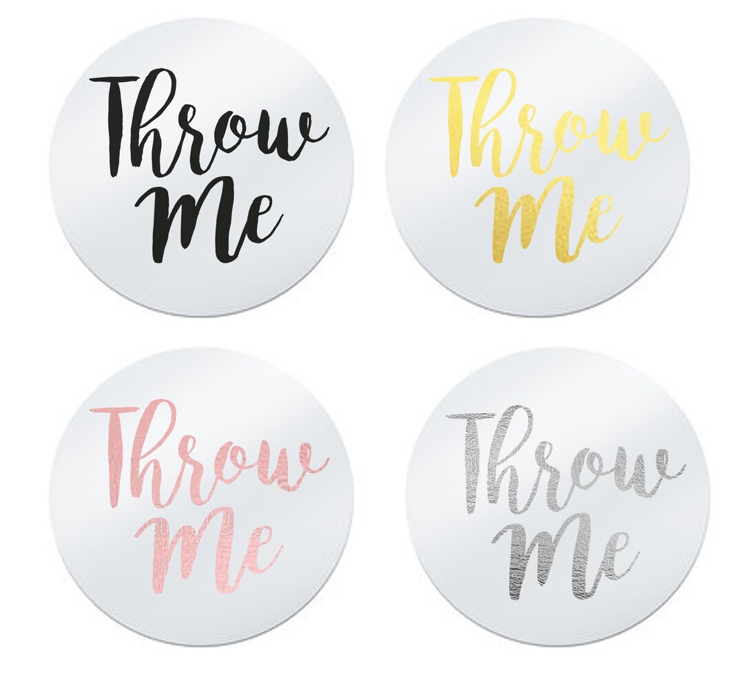 100 X 25mm Round Clear Throw Me Wedding Labels Gold, Rose Gold Silver ...