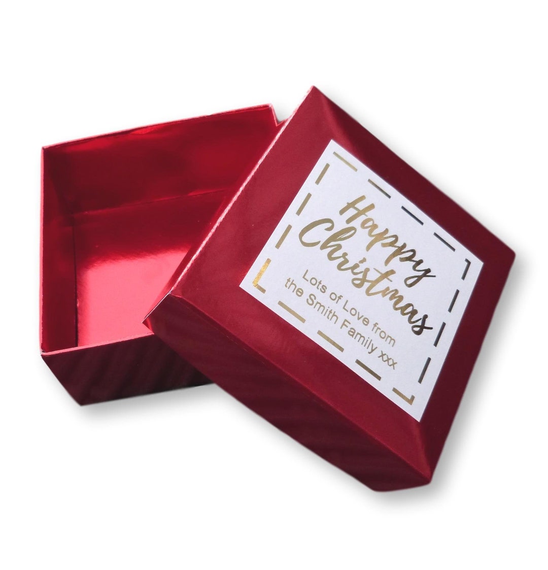 Personalised Red Shiny Gift Box Christmas Gift Box Gold Foil Print Name ...