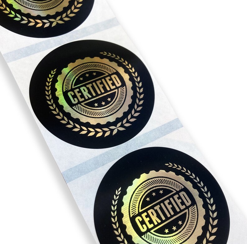 100 X Round 45mm Black Stickers Rainbow Gold Shiny Foil Logo ...