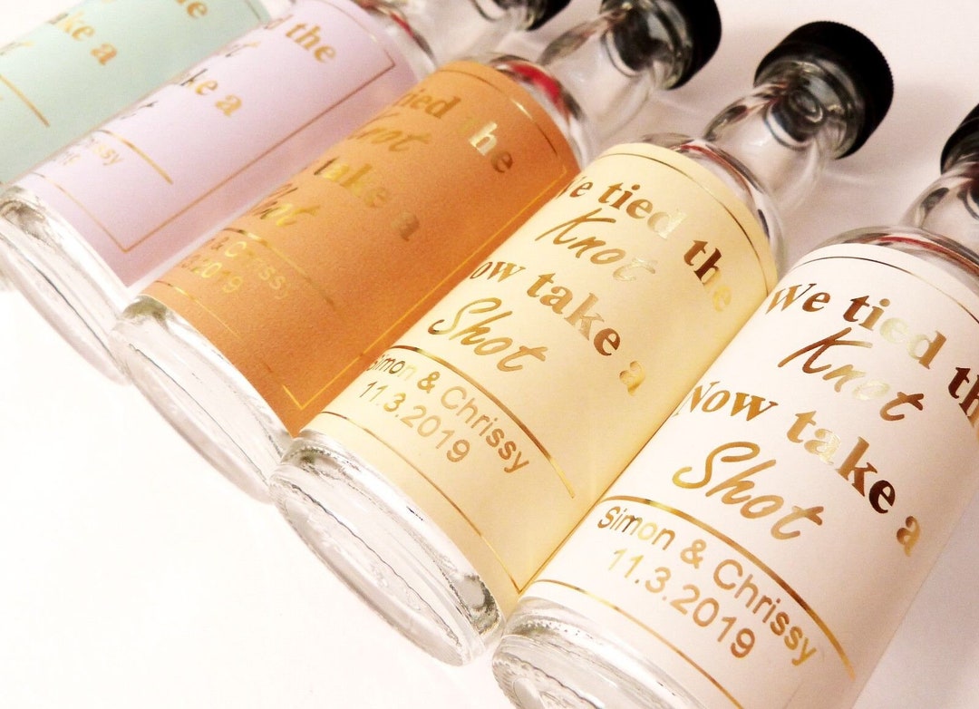 Wedding Favour Alcohol Bottles and Personalized Gold Stickers Labels We ...