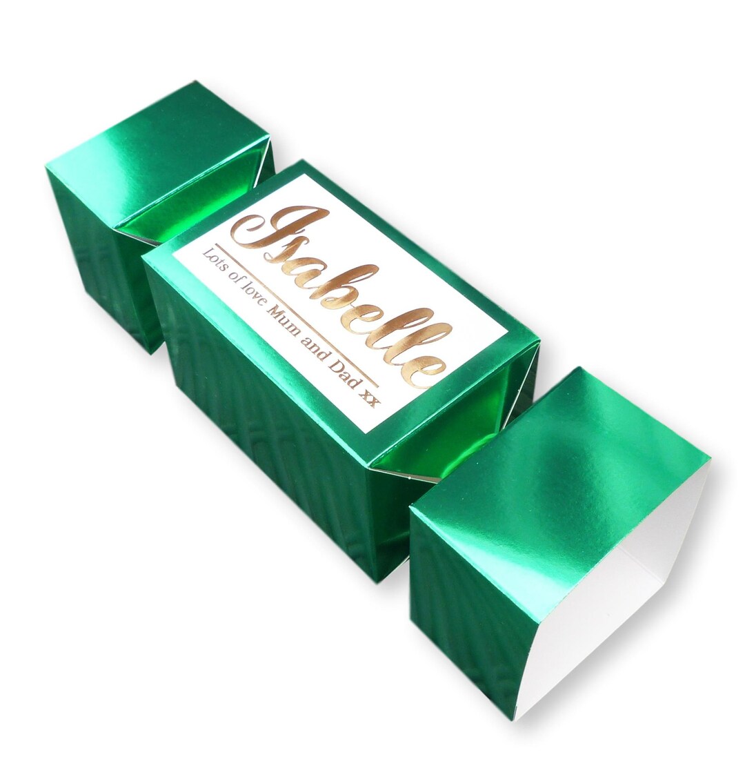 Personalised Christmas Green Metallic Cracker Gift Box With Printed ...