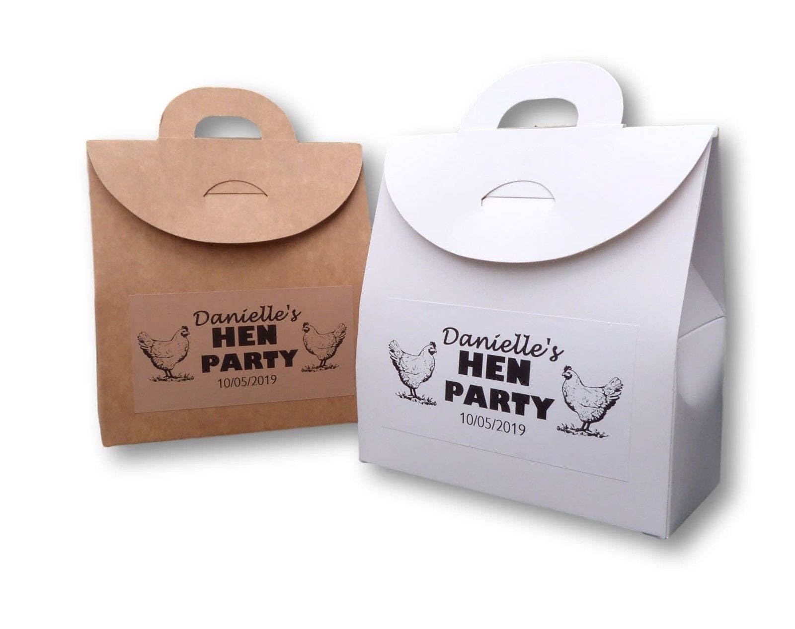 10 X Personalised Hen Party Box Bags Name and Date Kraft White - Etsy
