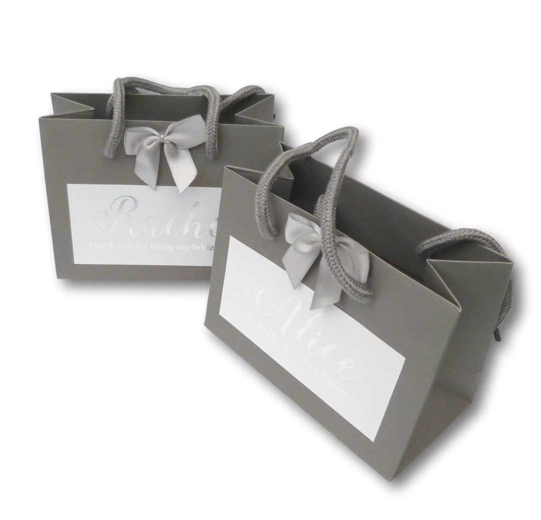 Personalised Silver Foil Printed Grey Gift Bag White With Silver Ribbon ...