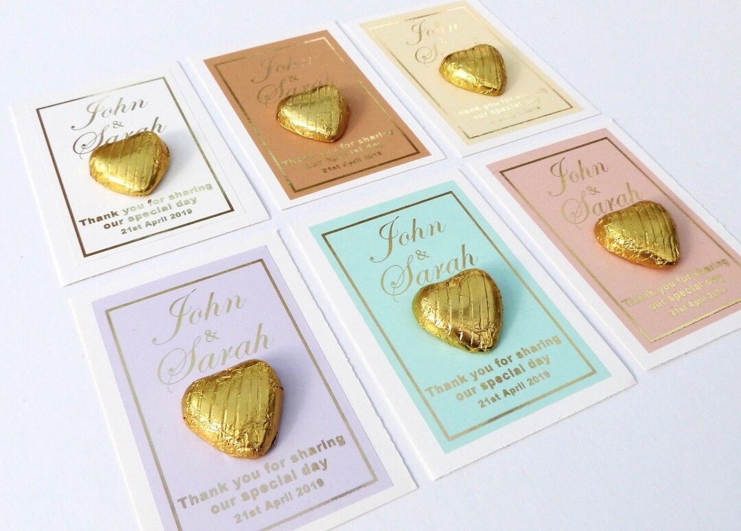 10 X Personalised Wedding Favour Gold Foil Printed Thank You Names Date ...