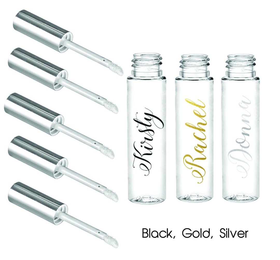 Personalised Lip Gloss Labels Name Birthday Girls Party Gift Gold Clear ...
